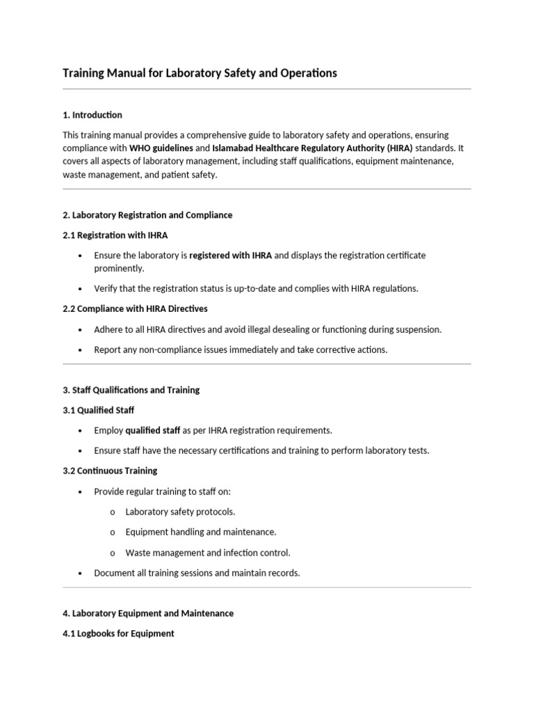 Training Manual Points For Laboratory Safety and Operations | PDF ...
