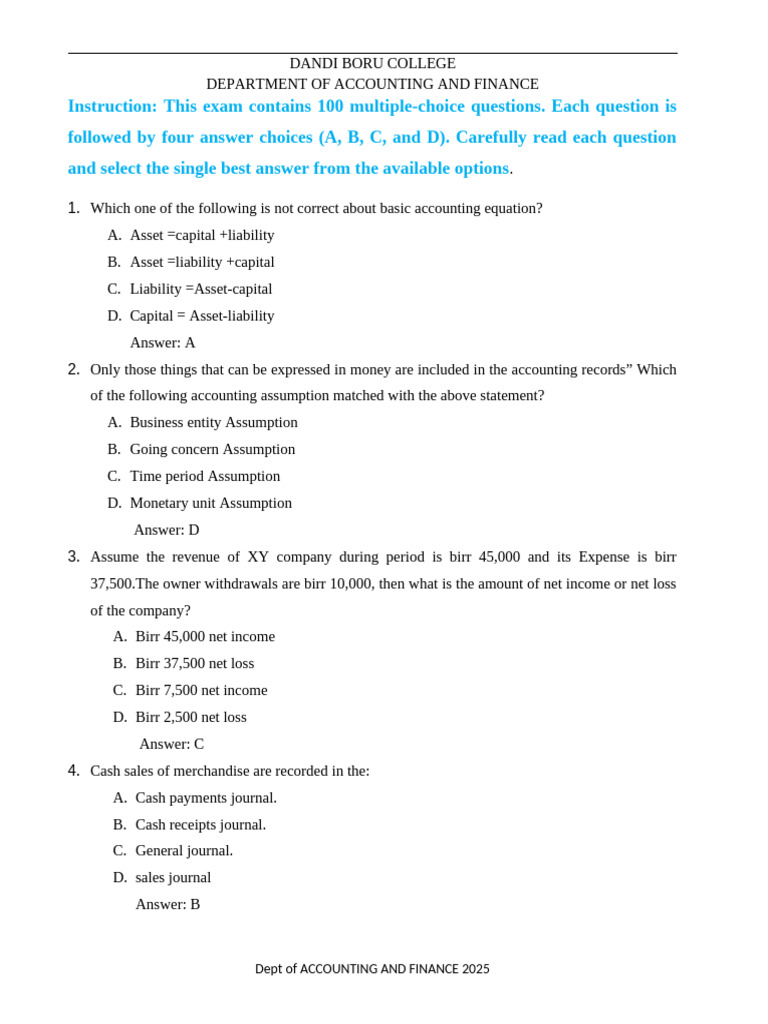 Accounting & Finance Exit Exam 2025 | PDF | Interest | Fair Value