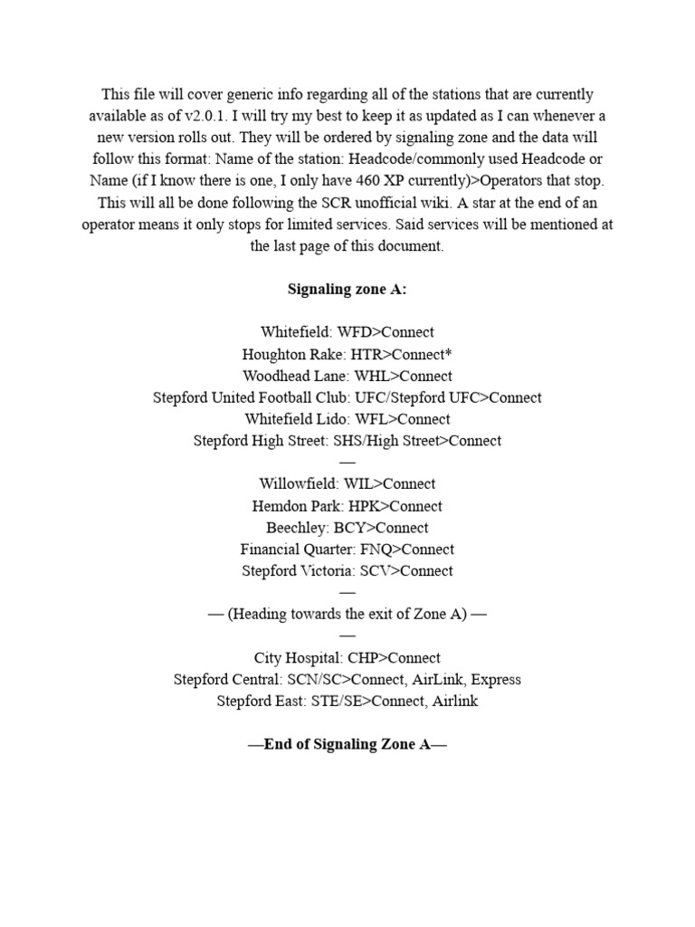 SCR Station Information v2.0.1 | PDF