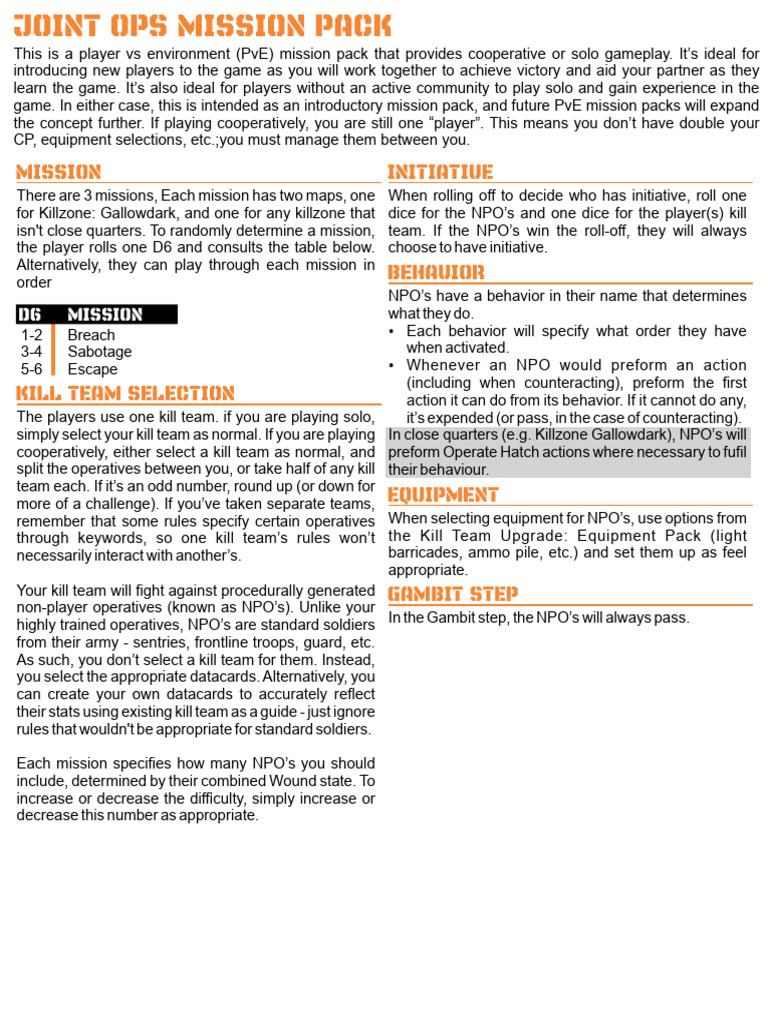 Joint Ops PvE Mission Pack Guide | PDF