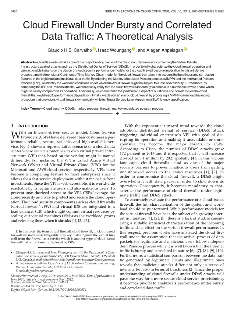 Cloud Firewall Under Bursty and Correlated Data Traffic A Theoretical Analysis | PDF | Cloud ...