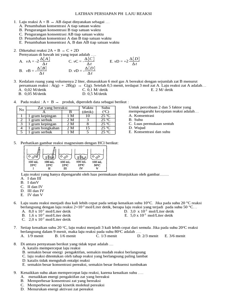 LATIHAN PERSIAPAN PH LAJU REAKSI | PDF