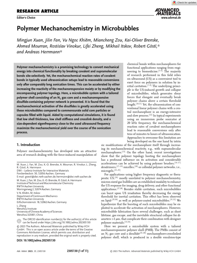 Advanced Materials - 2023 - Xuan - Polymer Mechanochemistry in ...