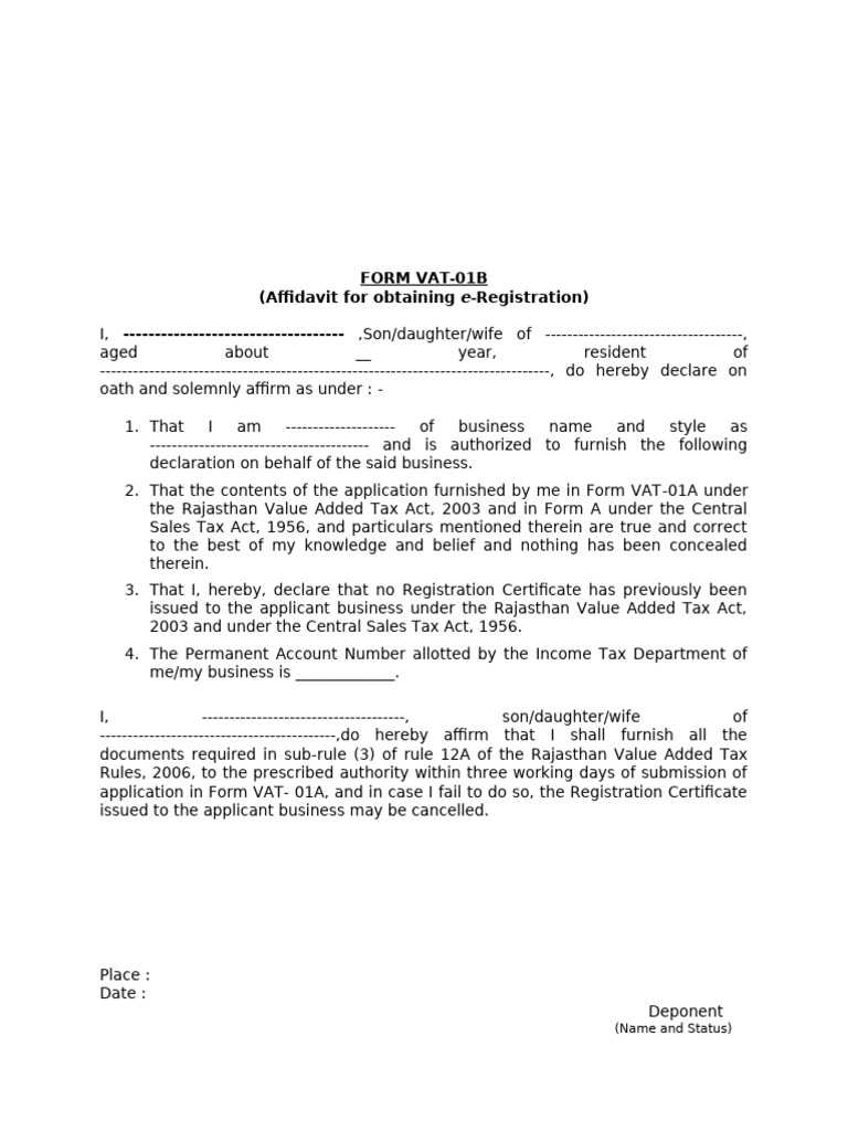Form VAT 01B | PDF | Affidavit | Value Added Tax