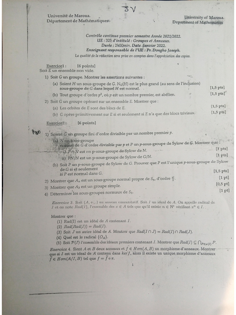 CC & Exam Algèbre | PDF