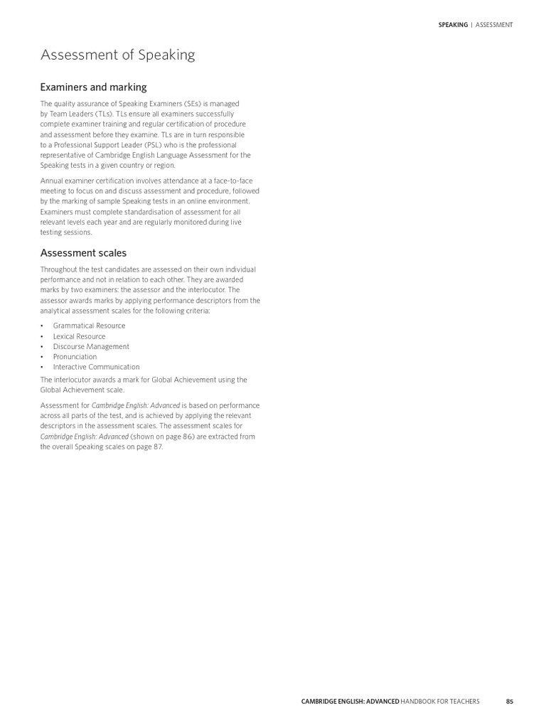 CAE C1 Speaking Assessment Criteria | PDF | English Language | Word