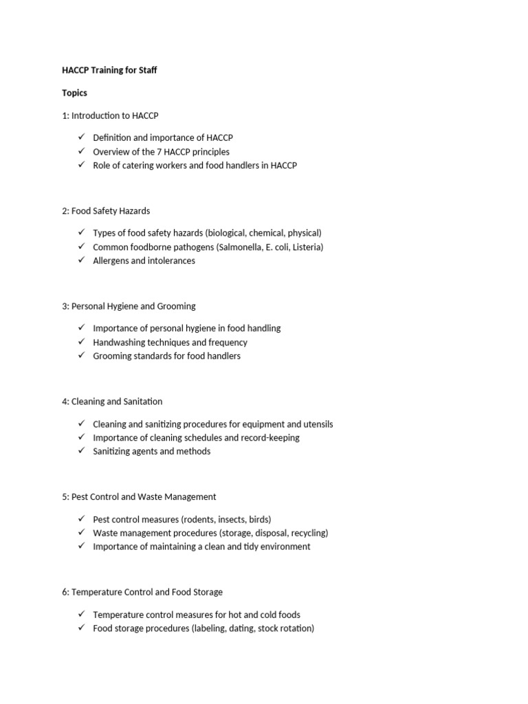 Haccp Training For Staff | PDF | Food Safety | Hazard Analysis And ...