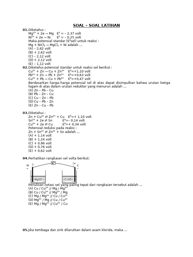 Soal Latihan Elektrokimia | PDF