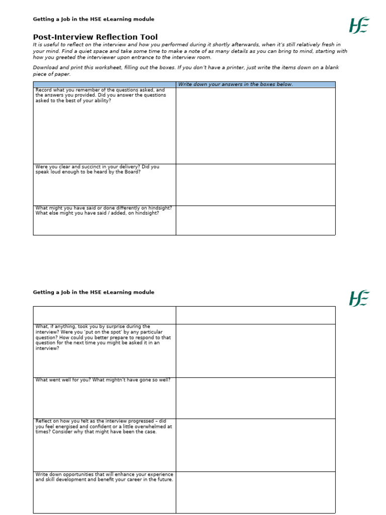Post Interview Reflection Tool Job Aid | PDF