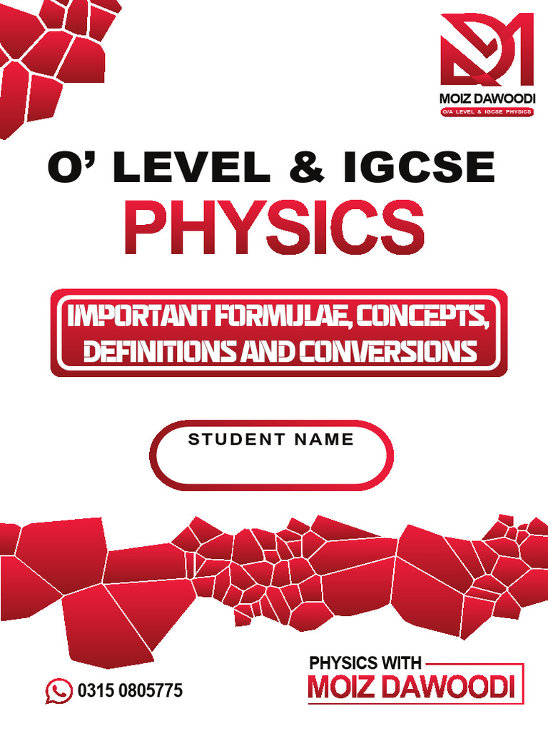 Important Formulae & Definition Olevel & IGCSE | PDF | Matter | Force