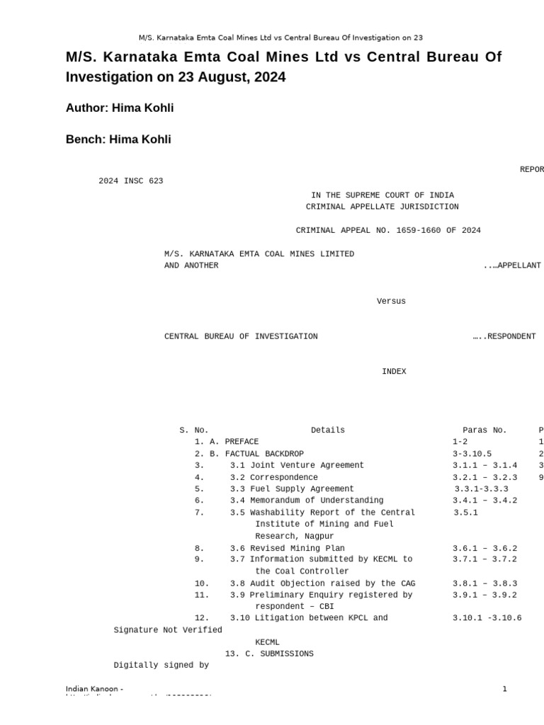 M_S_Karnataka_Emta_Coal_Mines_Ltd_vs_Central_Bureau_Of_Investigation_on_23_August_2024 | PDF ...
