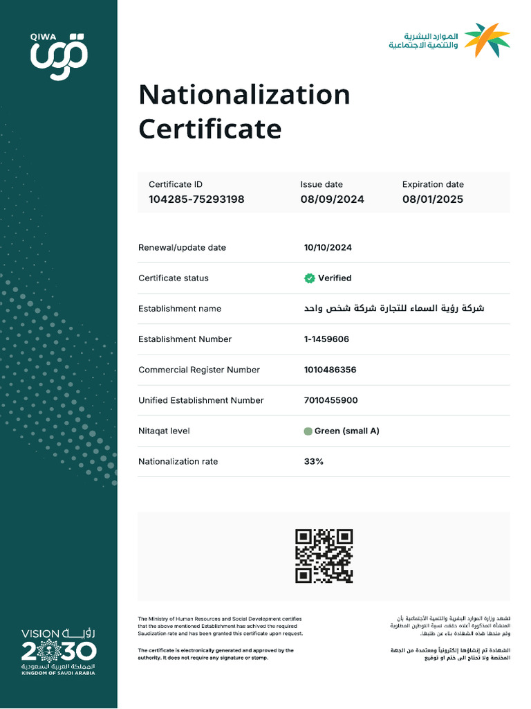 Saudiazation Certifcate | PDF