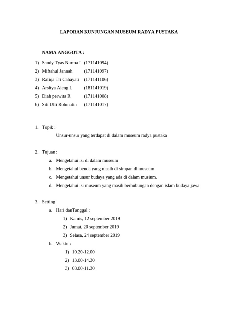 Laporan Kunjungan Museum Radya Pustaka | PDF
