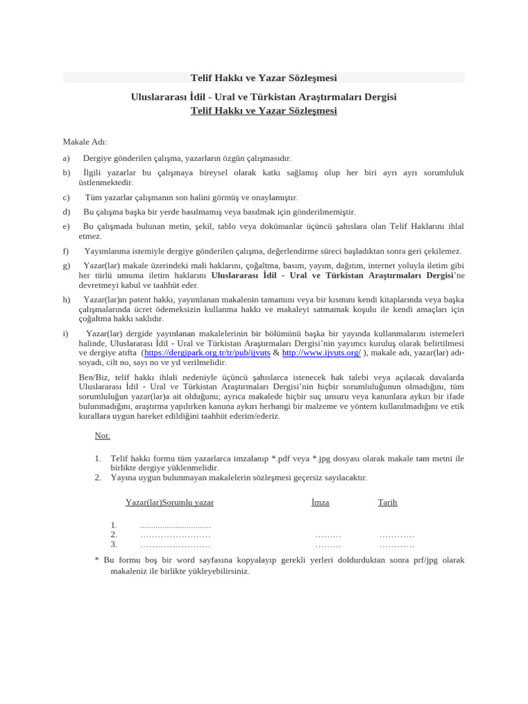 Telif Hakkı Formu | PDF