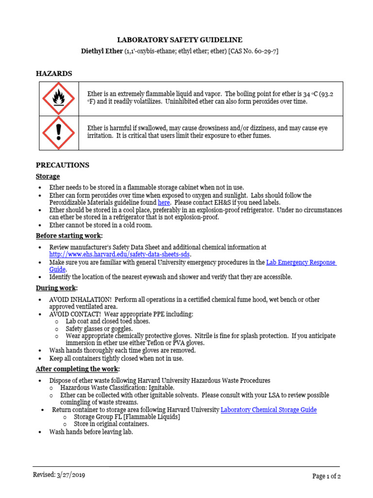 Laboratory Safety Guideline - Diethyl Ether | PDF | Laboratories | Safety