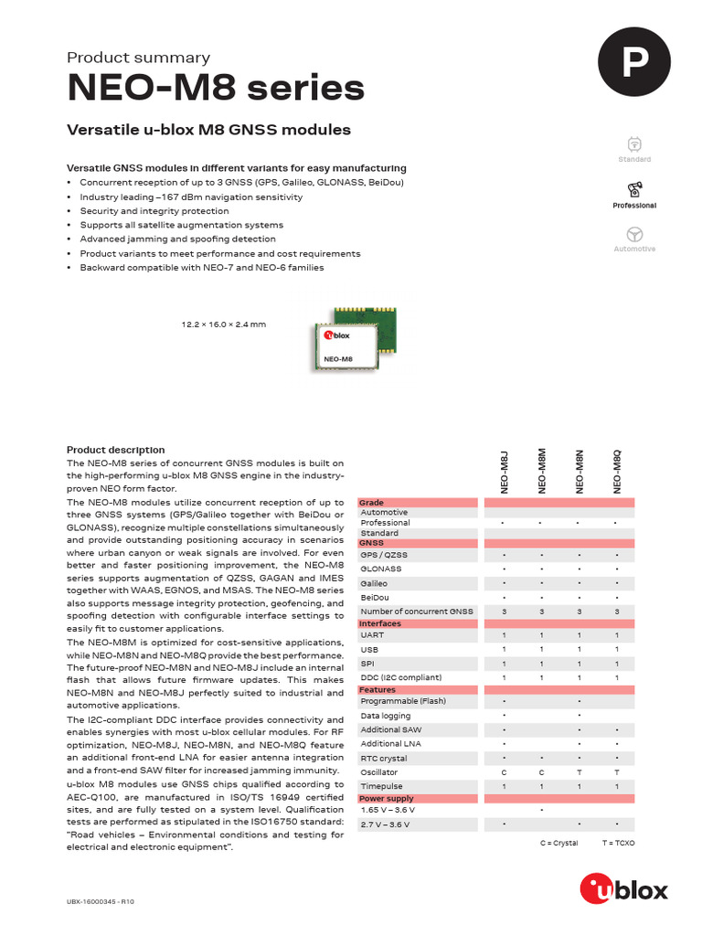 u-blox NEO-M8 GNSS Module Overview | PDF | Navigation | Computer ...