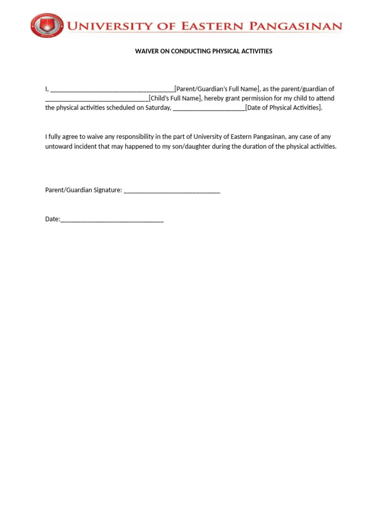 Physical Activity Waiver Form | PDF