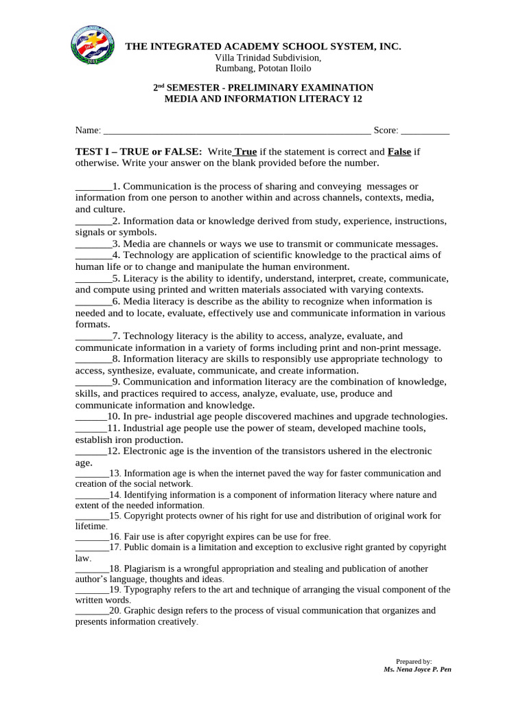 Preliminary Examination | PDF | Information | Communication
