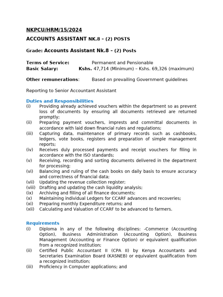 Accounts Assistant Duties and Salary Kenya | PDF