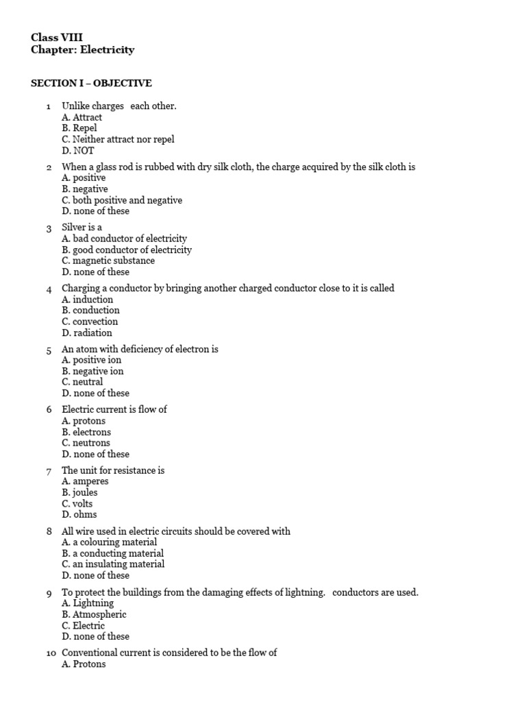 Electricity Practice Sheet | PDF