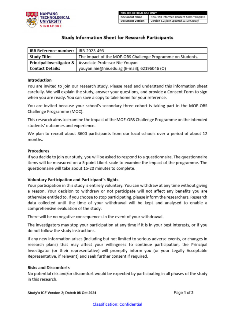 Study Information Sheet For Research Participants | PDF | Questionnaire ...