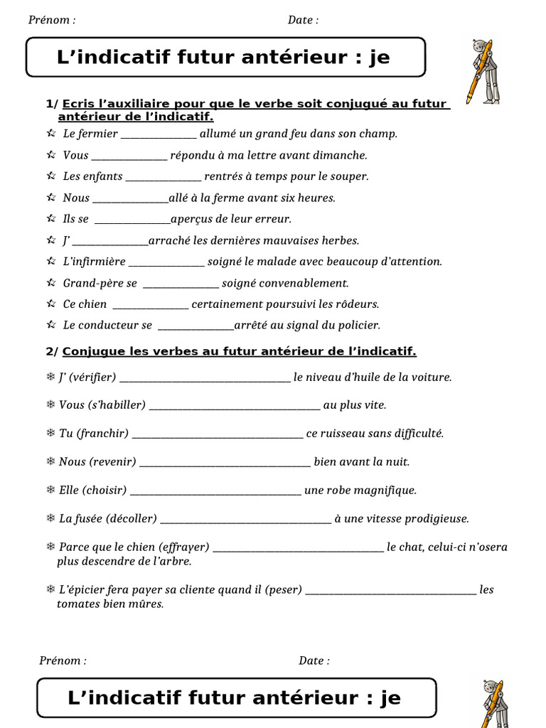 Exercices sur le futur antérieur | PDF
