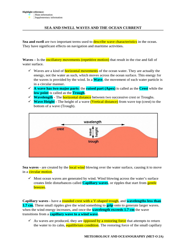 MET-O 2A (Sea and Swell and Ocean Current) | PDF | Wound | Oceans