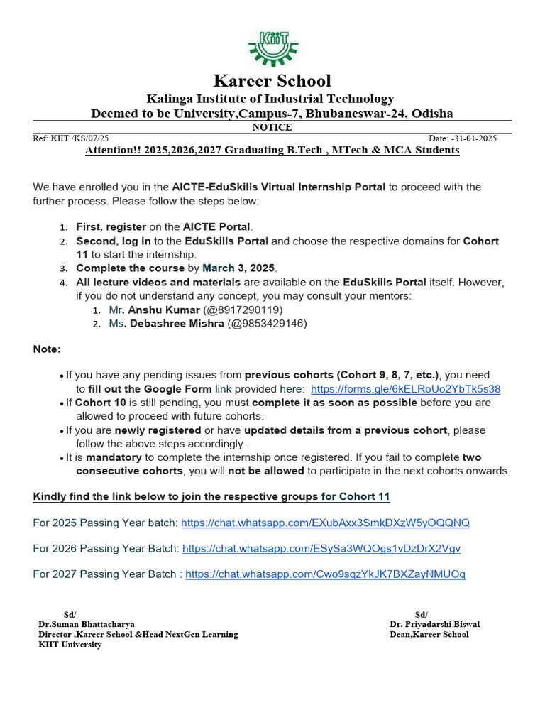 AICTE-EduSkills Virtual Internship Cohort 11 - Registration & Completion Guidelines | PDF