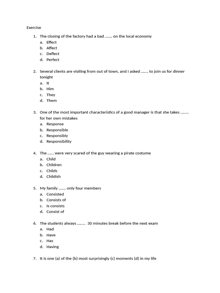 Exercise Noun, Adj, Verb | PDF