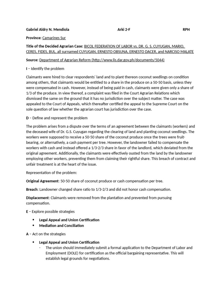 Agrarian Case - Activity 1 | PDF | Mediation | Common Law