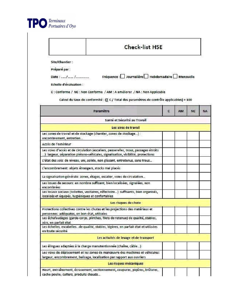 Cheklist HSE TPO | PDF