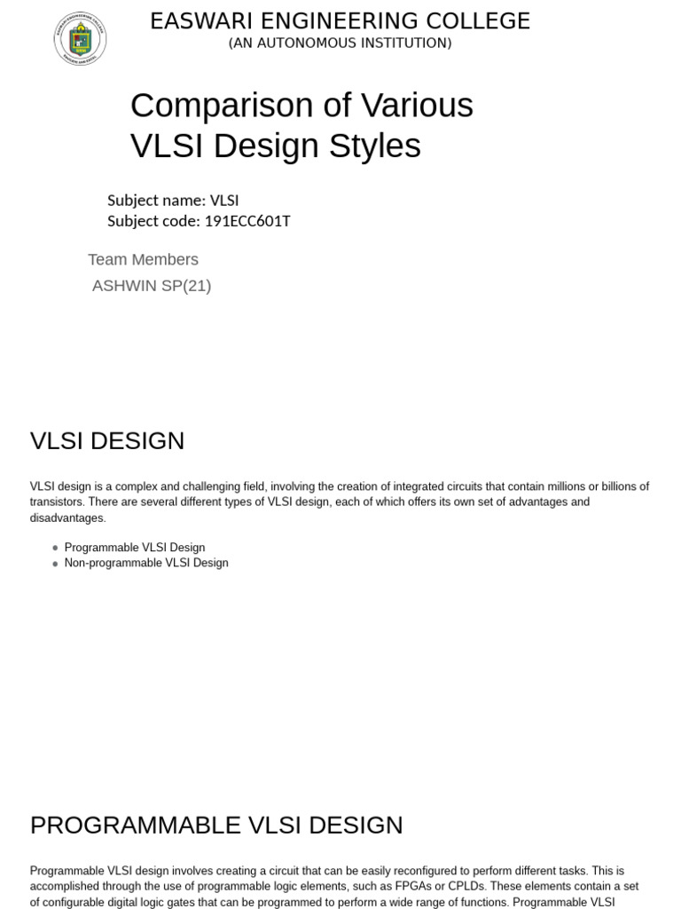 VLSI Design Styles Comparison | PDF | Field Programmable Gate Array | Computer Engineering