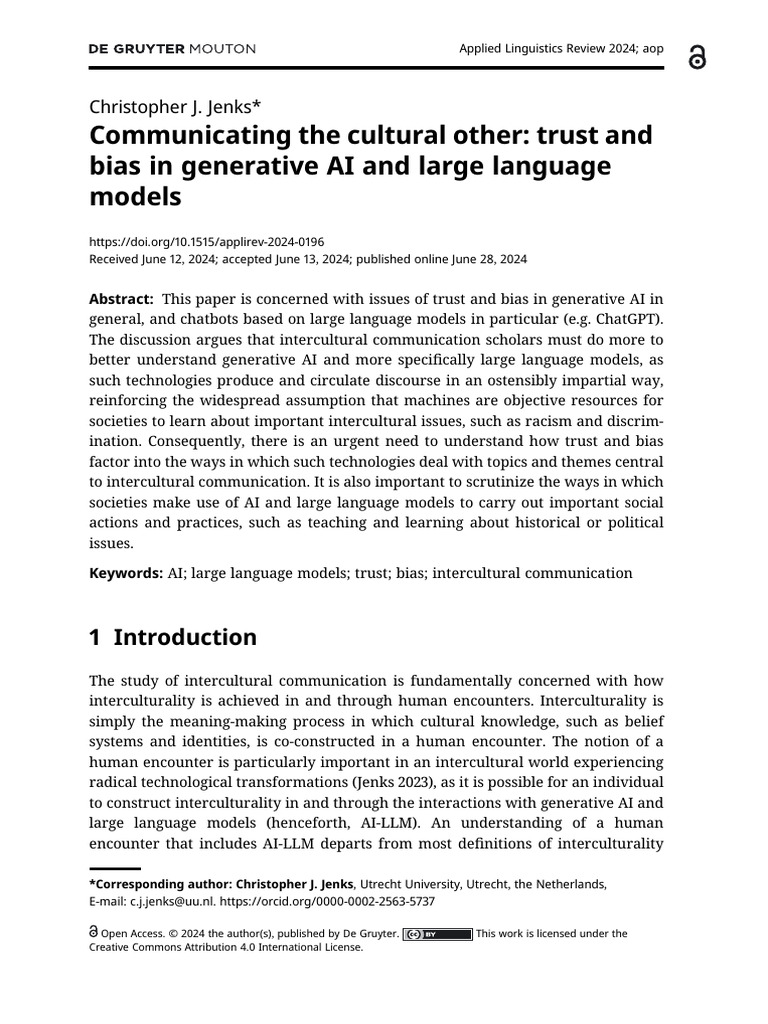 Communicating The Cultural Other - Trust and Bias in Generative AI and ...
