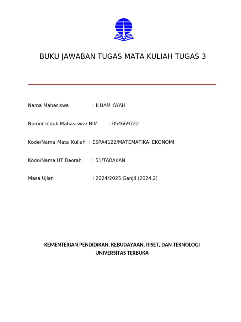 Tugas 3 Ilham Syah Matematika Ekonomi Espa4122 | PDF