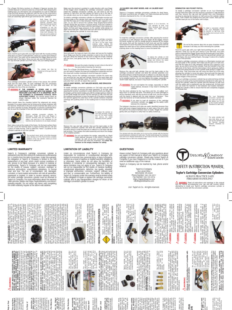 Howell Conversion Cylinder Manual | PDF | Revolver | Cartridge (Firearms)