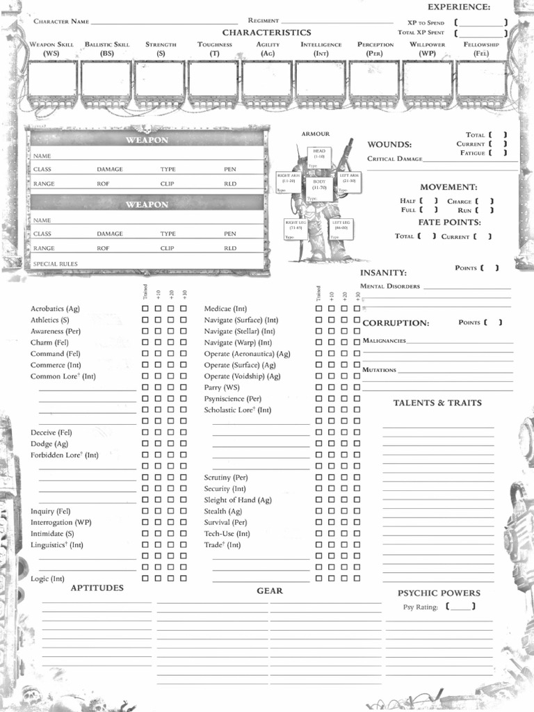 Only War Short Character Sheet Psyker | PDF