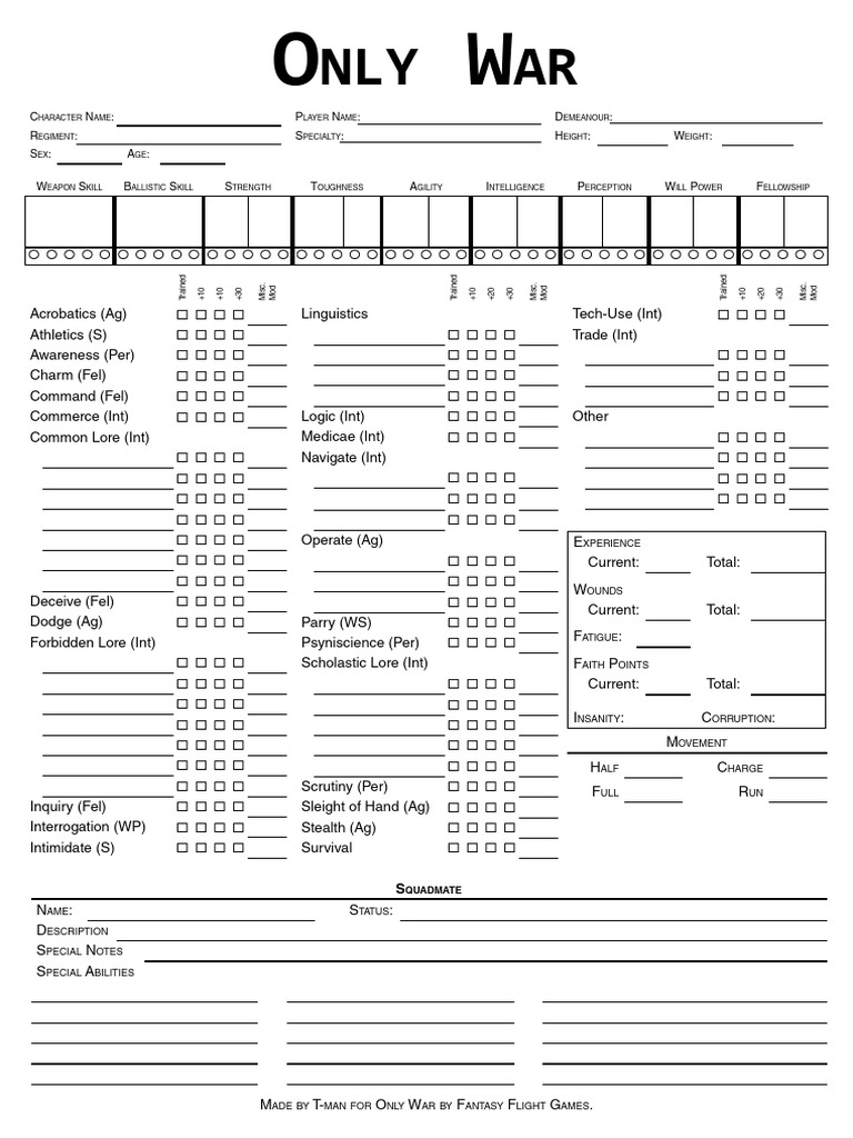 (OW) Character Sheet Printer Friendly | PDF | Role Playing Games
