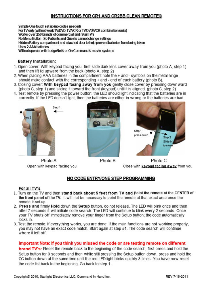Clean Remote Instruction | PDF