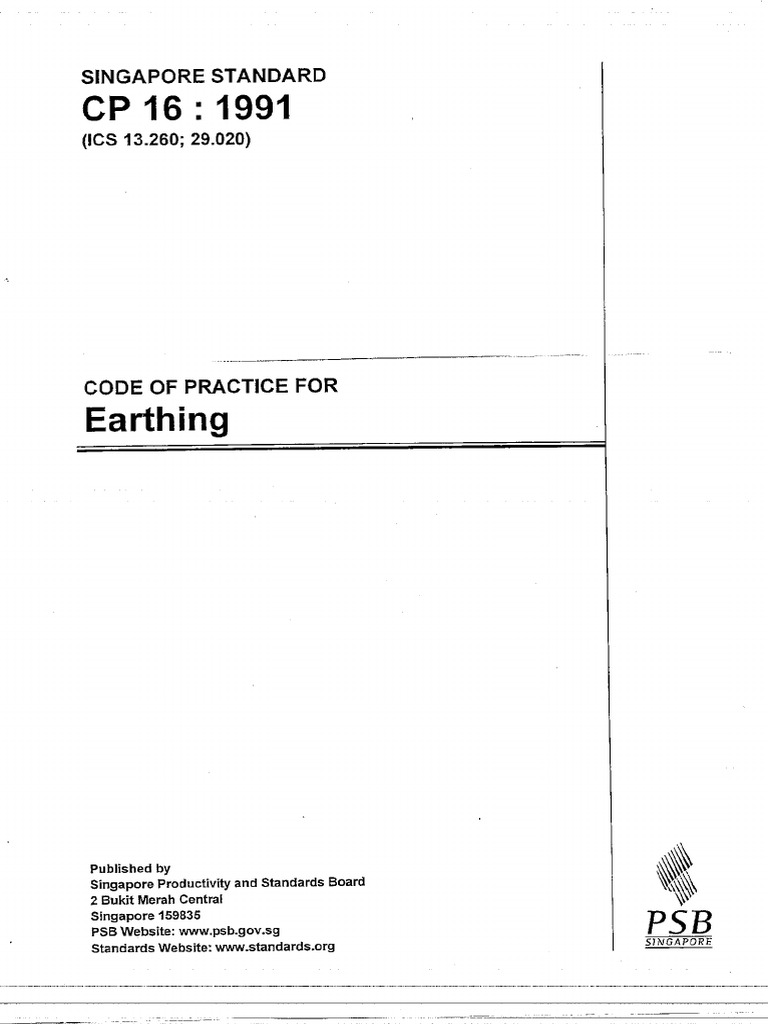CP 16 - 1991 Code of Practice For Earthing Singapore Standard | PDF