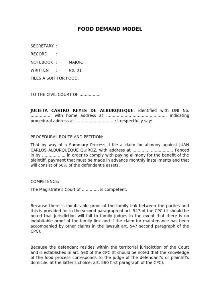 Model of Alimony Request (Spouse With Physical Disability) | PDF ...