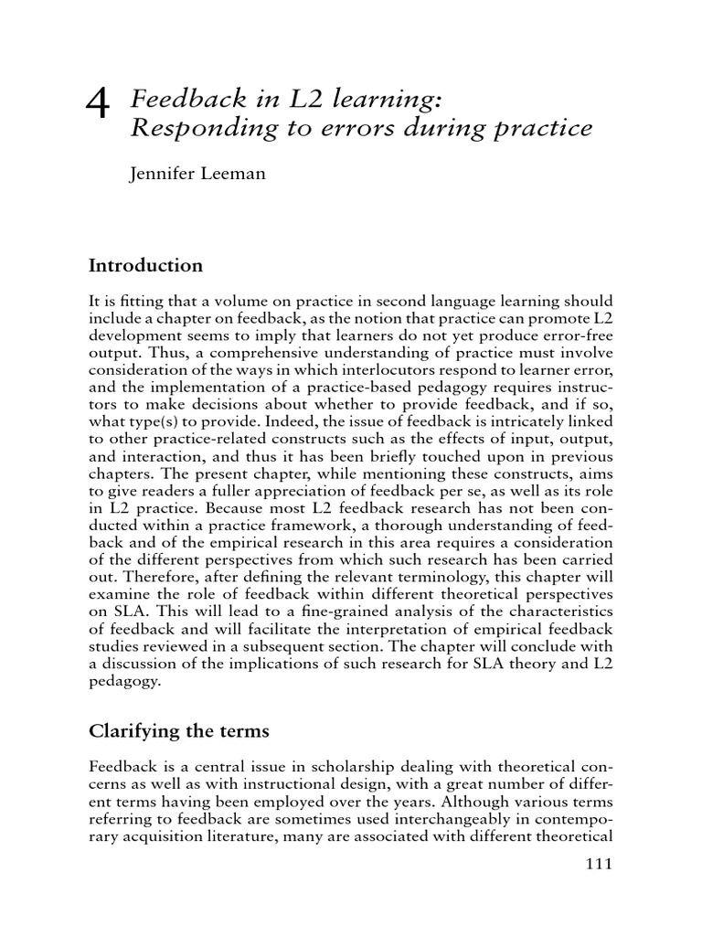 Experimental Approaches to Language and Cognition-Ch4 Feedback in L2 learning, Responding to ...