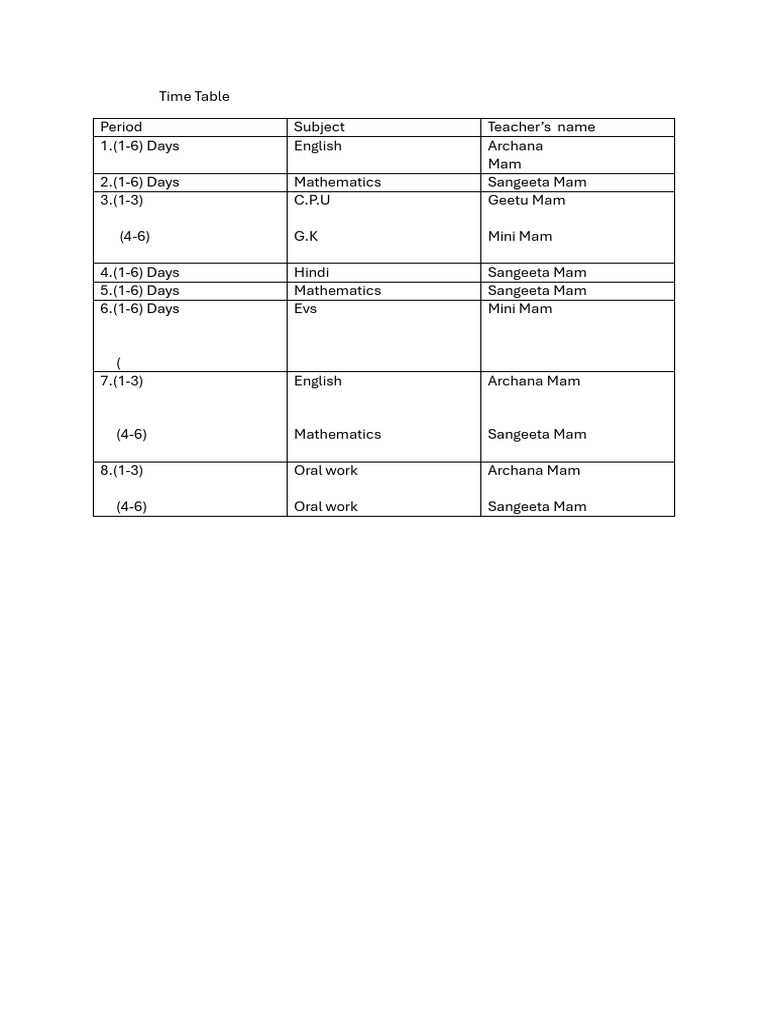 Time Table Pdf