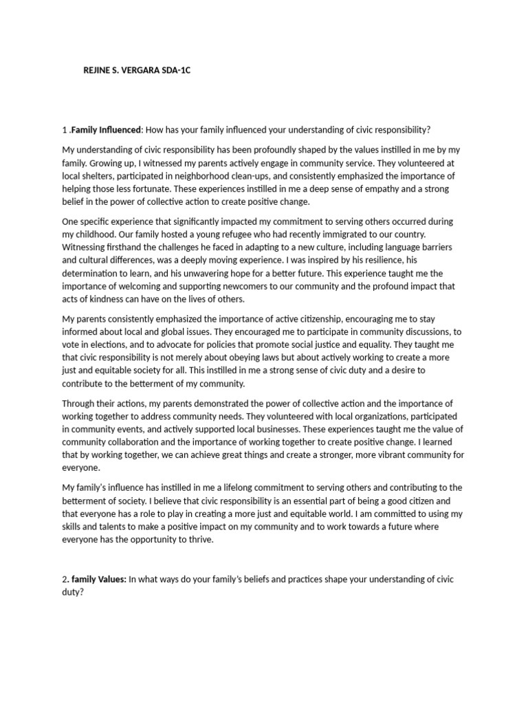 Family Values Shaping Civic Responsibility | PDF | Civic Engagement ...