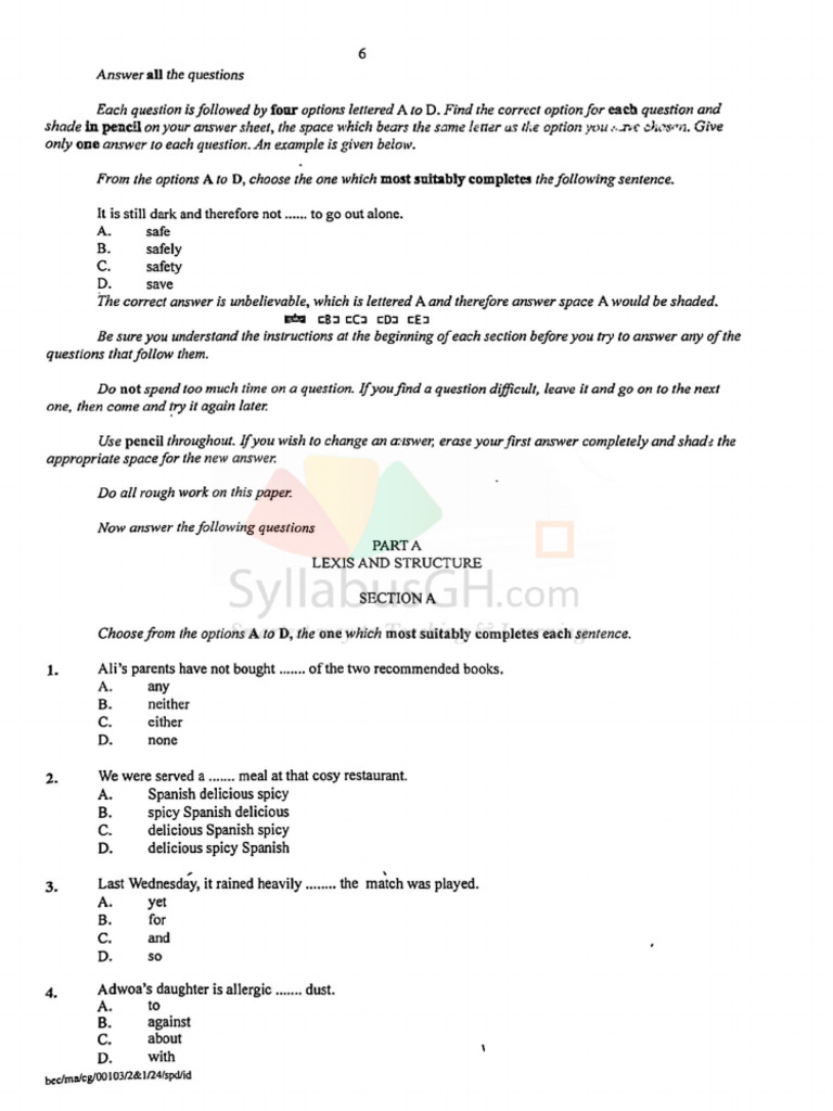 2024 BECE ENGLISH LANGUAGE 1 | PDF