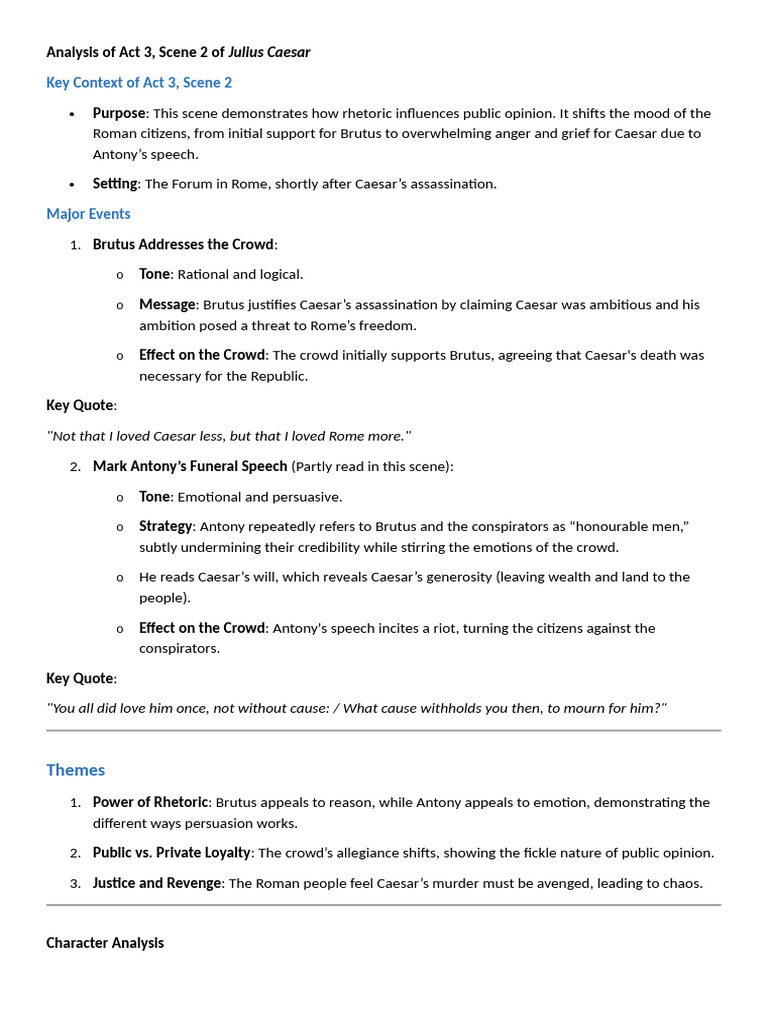 Antony's Rhetoric in Julius Caesar Act 3 | PDF | Julius Caesar | Mark ...