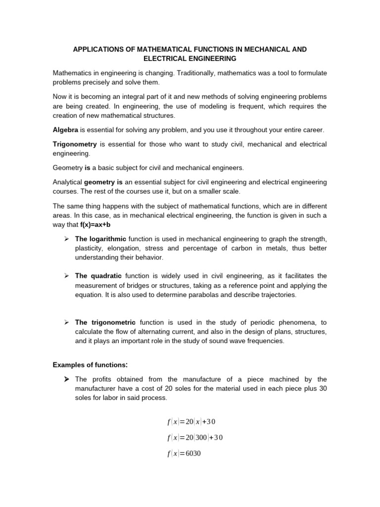 Applications of Mathematical Functions in Electrical Mechanical ...