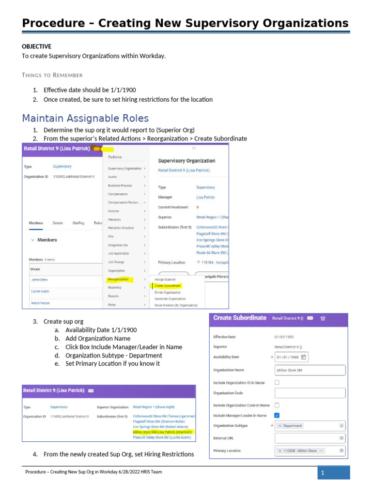 Procedure - Creating New Sup Orgs Workday | PDF