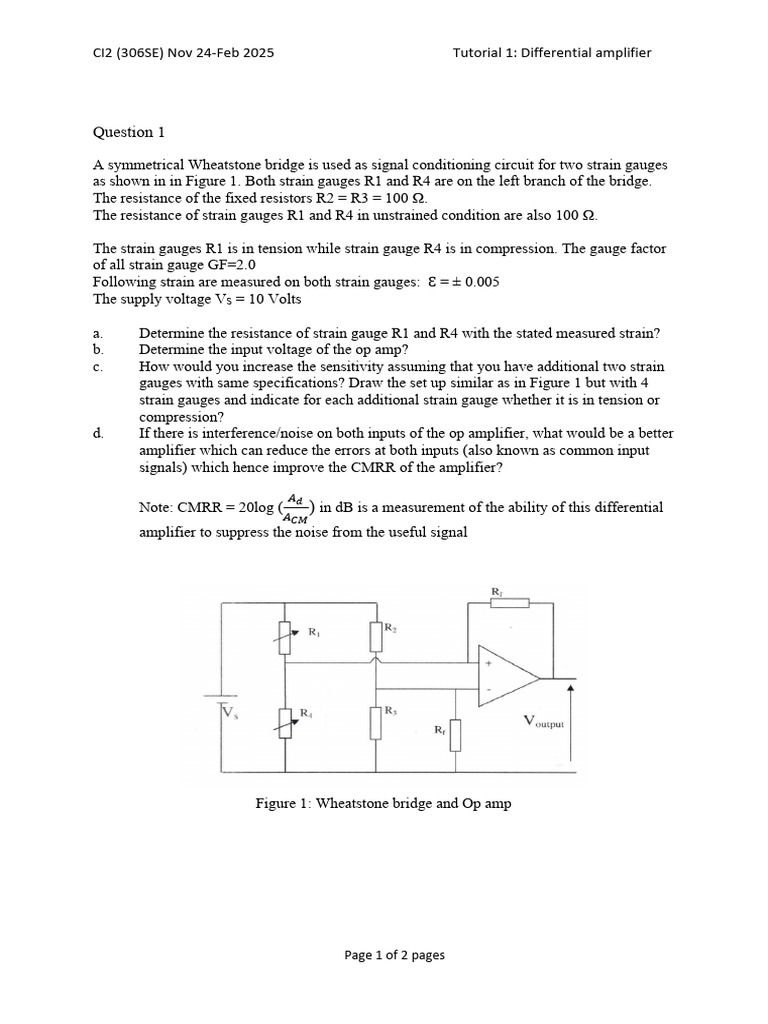 CI2 Tutorial 1 Differential Amplifier | PDF | Amplifier | Operational Amplifier
