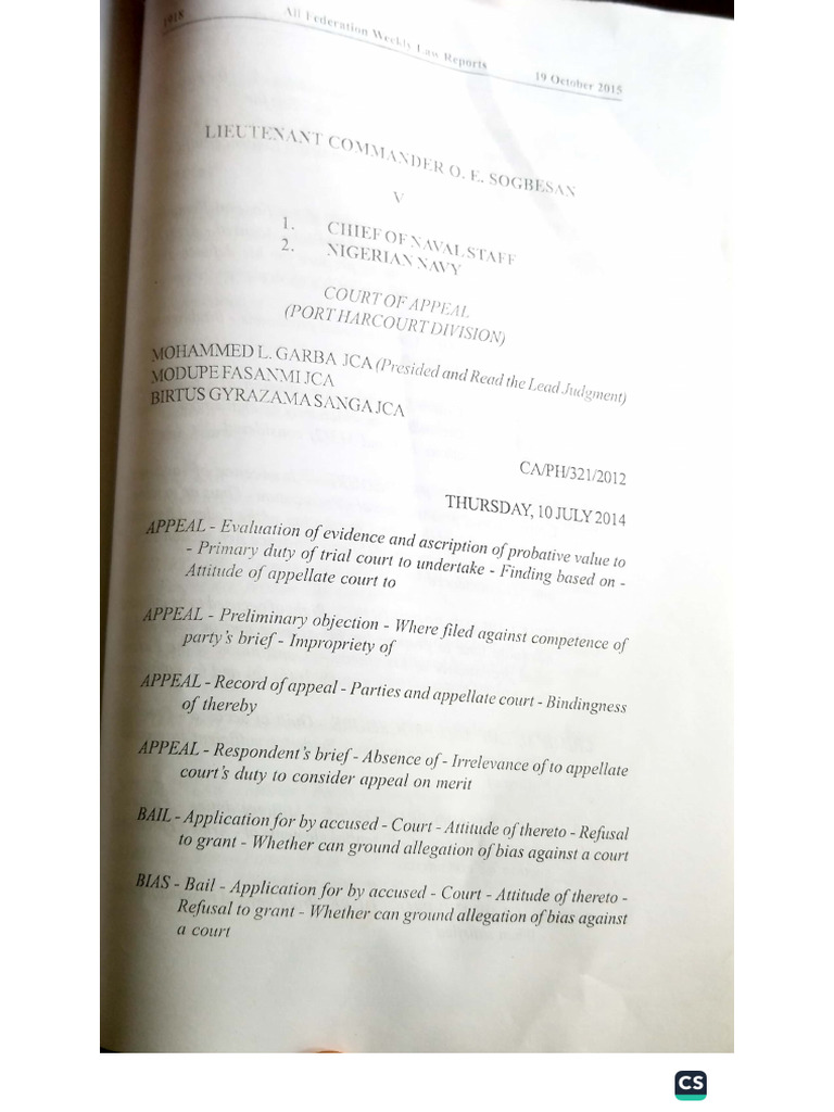 Sogbesan Vs Chief of Naval Staff | PDF