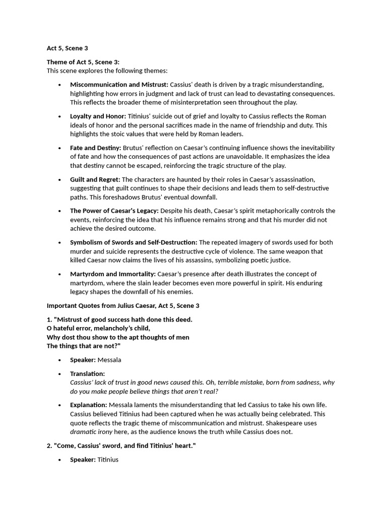 Act 5, Scene 3 Analysis Julius Caesar | PDF | Destiny | Julius Caesar